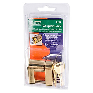 CURT 23022 Brass-Plated Steel Trailer Tongue Coupler Lock, 1/4-Inch Pin Diameter, Up to 3/4-Inch Span