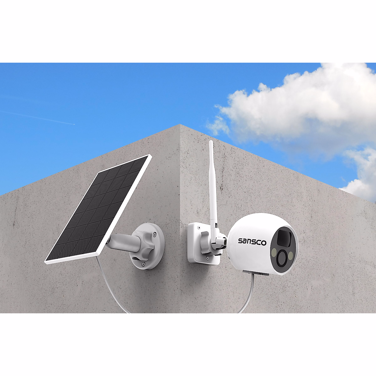 SANSCO Wire-Free Solar Battery Powered Security Camera, 4MP Outdoor WiFi IP Camera with Solar Panel, Waterproof,PIR Human Motion Detection, Night Vision, 2 Way Audio