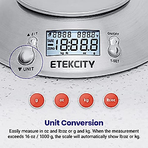 Etekcity Food Kitchen Scale with Bowl, Digital Weight Scale for Food Ounces and Grams, Cooking and Baking, Timer, and Temperature Sensor, 2.06 QT, Stainless Steel