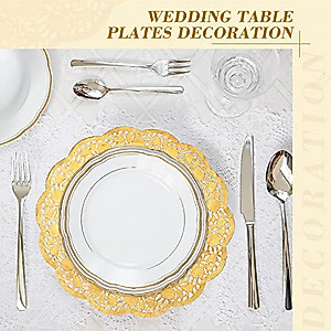 200 Pcs 14 Inch Doilies Paper Doilies Round Lace Paper Doilies Disposable Foil Lace Paper Doilies Placemats Doily Paper Pad Paper Placemats for Cakes Crafts Party Weddings Tableware (Gold, Round)