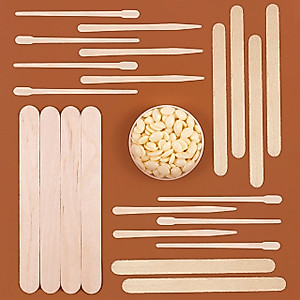 Mibly 4 Style 300 Pcs Assorted Wooden Wax Sticks for Body Legs Face and Small Medium Large Sizes Eyebrow Waxing Applicator Spatulas for Hair Removal or Wood Craft Sticks
