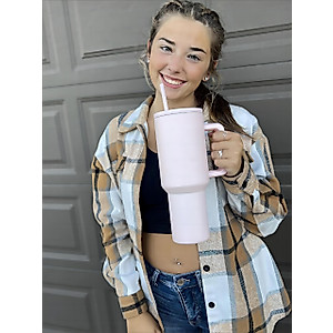 GOGOJOVE 40 oz Tumbler with Handle and Straw Lid,Double Vacuum Stainless Steel Water Bottle,Insulated Cup for Water, Iced Tea or Coffee,Keep Hot/Cold for Hours (Twired in Tulle)