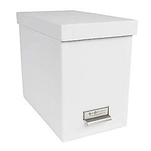 Bigso John Fiberboard Label Frame Desktop File Storage Box Document Organizer for Important Paperwork Durable Hanging File Box with a Lid & Metal Label Window 7.4’’ x 13’’ x 10.4’’ White
