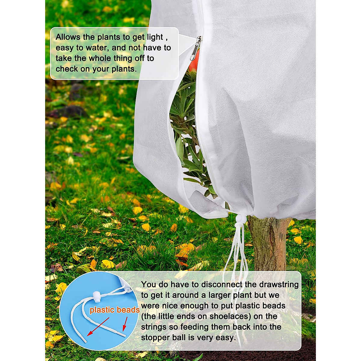 Abimars Plant Covers Freeze Protection Jacket 1.77 oz/yd², 3.2ft x 3.2ft Reusable Winter Drawstring Plant Covers with Zipper, Frost Cloth Plant Freeze Protection, 2 Pack