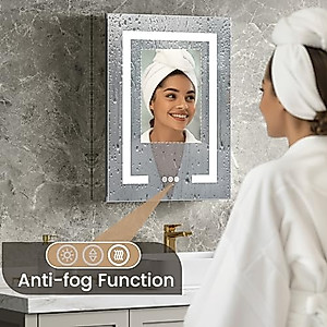 ROOMTEC LED Lighted Medicine Cabinet with Mirror 20"*26",Bathroom Mirror Cabinet with Lights, Outlet and USB, Recessed or Wall Mounted, Adjustable Shelf, 3-Color, Dimmer, Anti-Fog