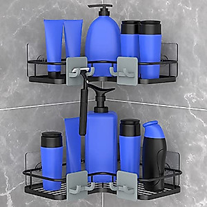 Nieifi Corner Shower Caddy Shelf Organizer Shelves Basket with Hooks, Bathroom Adhesive Shampoo Holder 2 Pack, No Drilling No Rust Black