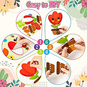 WATINC 32 Packs Father’s Day Flower Craft Kits Make Your Spring DIY Flowers Craft Set Sun Mouth Eyes Stickers Springtime Flowers Decorations for Kids Boy Girl Home School Fun Activities