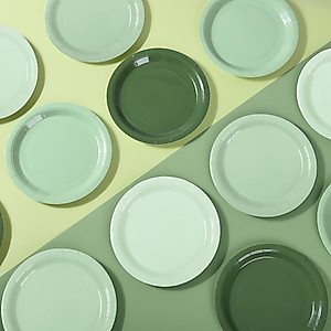 AimFun Sage Green Paper Plates Gradient Green Party Plates 7”Disposable Round Dessert Plates for Birthday Wedding Bridal Baby Shower Christmas Party Supplies 4 Colors (48, Sage Green)