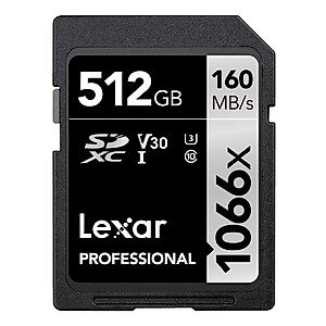 Lexar 512GB Professional 1066x SDXC Memory Card, UHS-I, C10, U3, V30, Full-HD & 4K Video, Up To 160MB/s Read, for DSLR and Mirrorless Cameras (LSD1066512G-BNNNU)