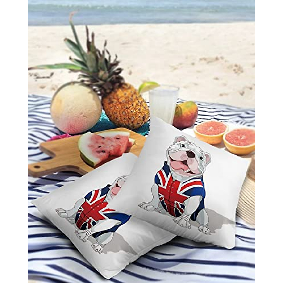 Vandarllin Outdoor Throw Pillows Covers 18X18 Set of 2 Waterproof Cute Dog Decorative Zippered Lumbar Cushion Covers for Patio Furniture, Union Jack Red and Blue