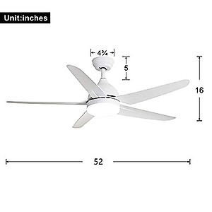 FINXIN Indoor Ceiling Fan Light Fixtures White Remote LED 52 Ceiling Fans For Bedroom,Living Room,Dining Room Including Motor,5-Blades,Remote Switch (5-Blades)