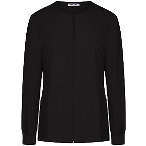 Minty Mint Women's Medical Scrub Button Down Jacket w/Patch Pocket Black L