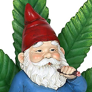 Exhart Smoking Garden Gnome Statue with LED Light-Up Pot Leaf, Battery Powered Timer, Durable Resin Outdoor Decor, Funny Gnomes Yard Art, 11 x 6 x 12 Inch