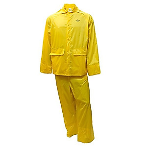 RK Safety Rain Wear RW-PP-YEL33 Yellow PVC Polyester 3-Piece Rain Suit | Jacket, Hoodie, Pants (Yellow, Extra Large)
