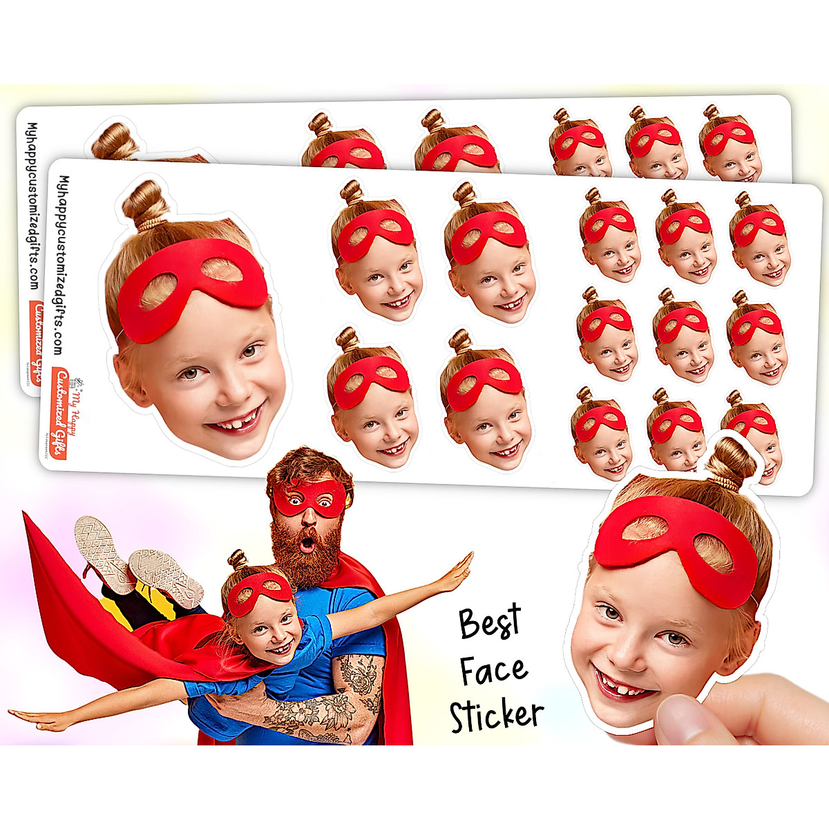 Personalized Face Stickers - Portrait | Sheet with 14 Stickers | Customized - Picture Decals | Waterproof | Funny Photo Stickers | Fancy Gift Idea