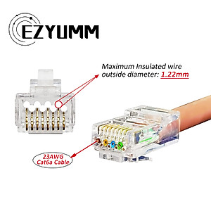 EZYUMM 100 Pieces RJ45 Cat6a Pass Through Connectors Gold Plated Cat 6a Bold Connector for Thick 23 AWG Cables