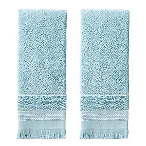 SKL Home by Saturday Knight Ltd. Jude Fringe Hand Towel,Aqua (2-Pack)