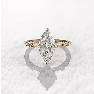 Htayekog Evil Eye Ring Valentine's Day Gift 14K Gold Over Sterling Silver Classic Four-Claw Hand Setting Marquise Cut Cubic Zirconia Solitaire Engagement Wedding Ring For Womens (6)