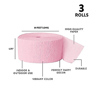 Andaz Press Crepe Paper Streamer Hanging Party Decorations Kit, 240-Feet, Blush Pink, Fuchsia Hot Pink, White, 1-Pack, 3-Rolls, Valentines Sweet 16 Colored Wedding Baby Bridal Shower Birthday Supplies