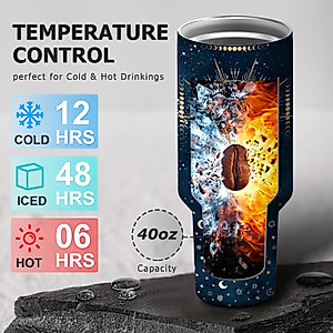 Equoza Tumbler with Lid and Straw Travel Coffee Mug Gifts for Astrology, Celestial, Moon, Galaxy Lovers 40oz Tumbler with Handle Travel Mug Double Wall Vacuun Insulated Cup (Pack of 1)