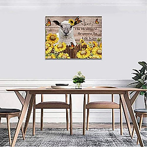 Colorful Vintage Framed Canvas Wall Art with Cute Alpaca and Flower Garden Background 12''W×16''H