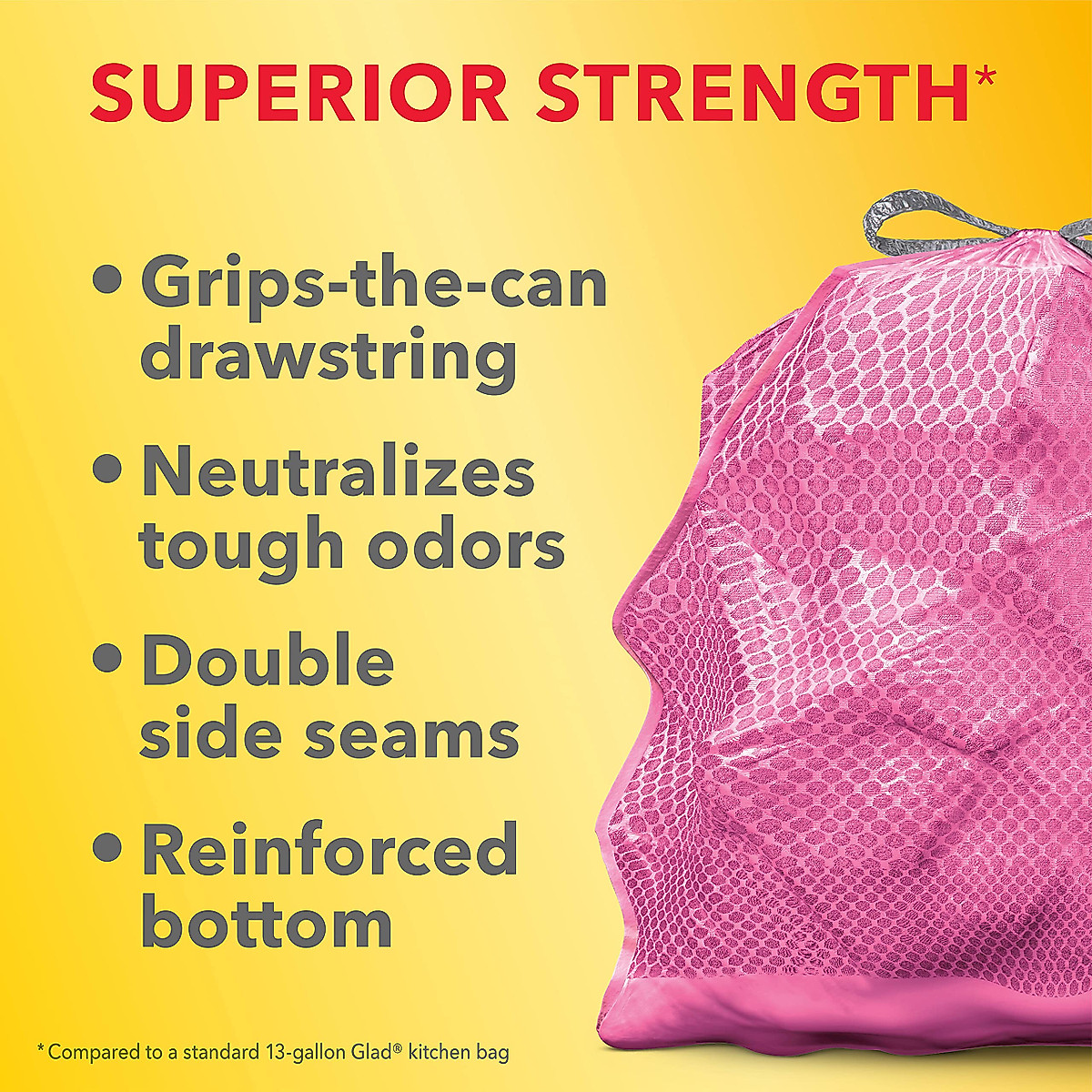 GLAD ForceFlexPlus Tall Kitchen Drawstring Trash Bags, 13 Gallon Pink Trash Bag for Kitchen Trash Can, Cherry Blossom Febreze Freshness and Leak Protection, 90 Count