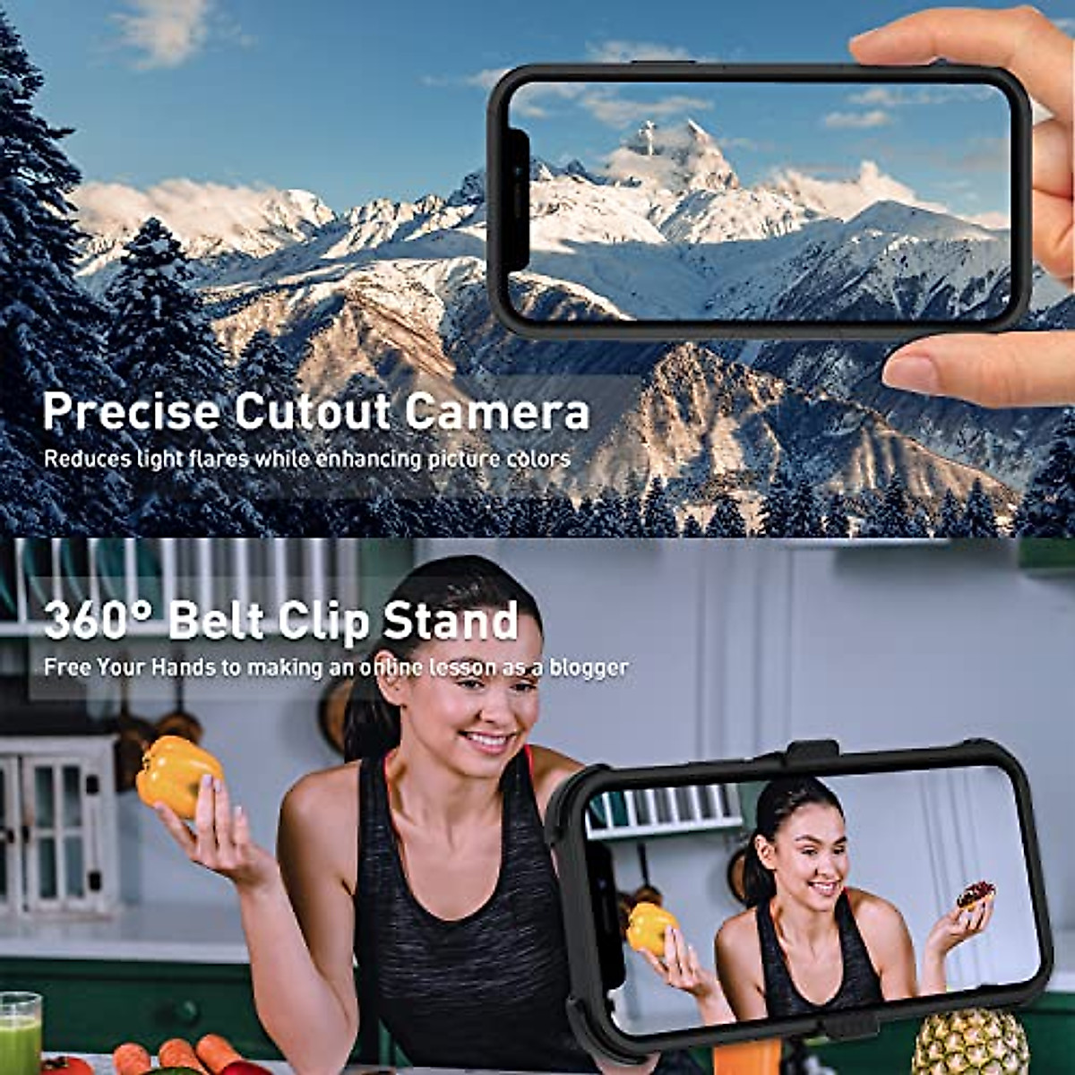 Xmon Case for iPhone 12 and 12 Pro, Heavy Duty Rugged Case Belt Clip Holster Kickstand Protective Cover [Shockproof] Compatible with Apple iPhone 12 and iPhone 12 Pro (Black)