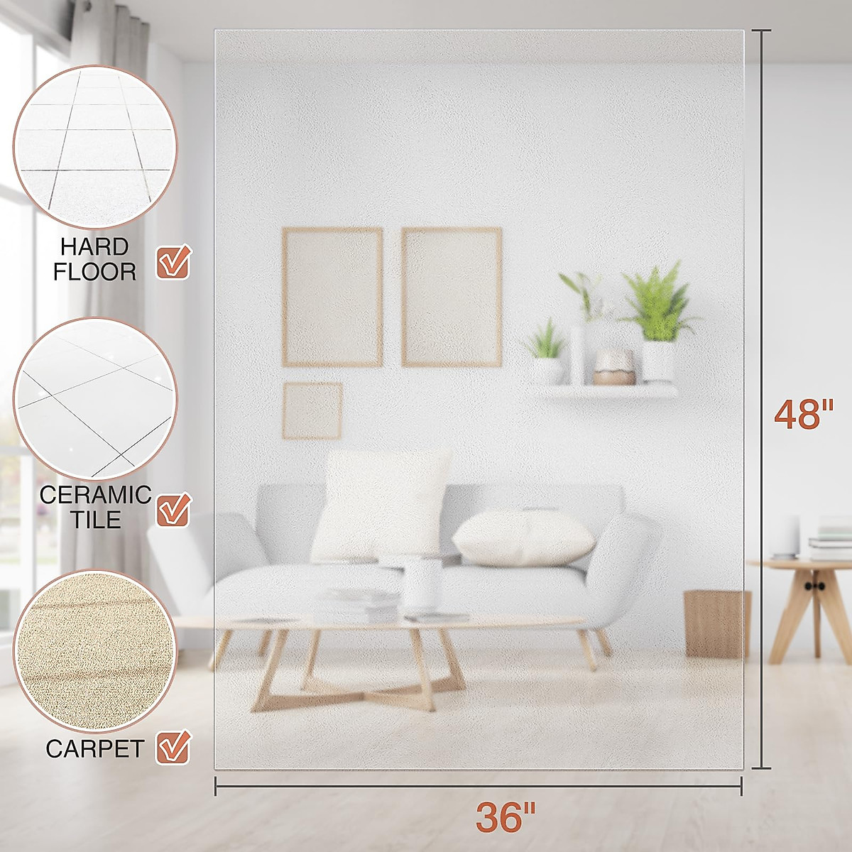 HappyTrends Office Chair Mat for Carpet-36 x48 Transparent Computer Desk Chair Mat for Carpeted Hard Wood/Tile Floor,Anti-Slip Home Office Chair Floor Mats for Work,Home and Gaming