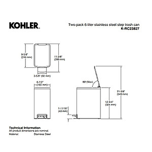 Kohler 2-Pack 6L Stainless Steel Step Trash Bin