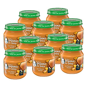 Gerber Organic for Baby 1st Foods Baby Food Jar, Butternut Squash, USDA Organic & Non-GMO Pureed Baby Food for Supported Sitters, 4 OZ Glass Jar (Pack of 10)