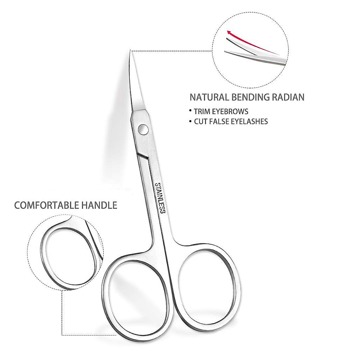 Eyebrow Scissors and Three Eyebrow Brushs, beard and nose trimming scissors eyelash with curved craft stainless steel scissors