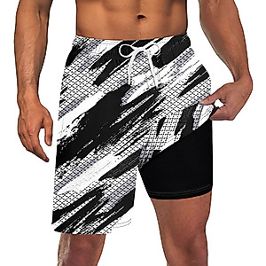 Goodstoworld Mens Swimming Trunks Compression Liner Swimwear Swim Board Shorts 9 Inch Inseam Beach Bathing Suits Black White Graffiti