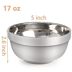 yarlung 10 Pack Stainless Steel Bowls, 17 Oz Snacks Bowls Lightweight Salad Bowls, Double-walled Metal Soup Bowls Serving Dishes for Sauces, Rice, Noodles, Ice Cream