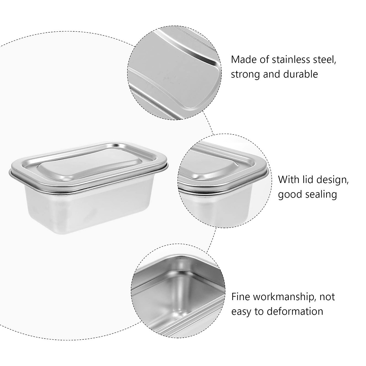 Angoily Refrigerator Ice Cream Box Stainless Steel Freezer Box Metal Freezer Bin Airtight Snack Bowl Reusable Refrigerator Food Storage Container with Lids for Kitchen Accessories