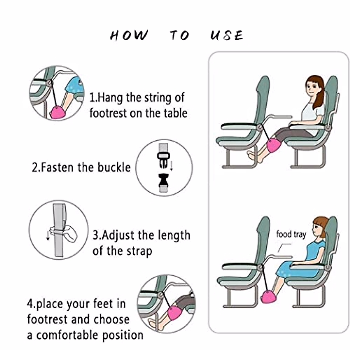 Foot Rest, Airplane Footrest,Head Hammock Portable Travel Footrest Flight Carry-On Foot Rest Adjustable Height Foot Rest Travel Accessories Footrests Hammock,Black