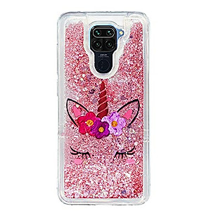 OOPKINS Glitter Liquid Case for Redmi Note 9 Sparkle Floating Shiny Quicksand Clear Soft TPU Silicone Shockproof Protective Bumper Thin Cover for Redmi Note 9 Bling Eyelash Unicorn XY