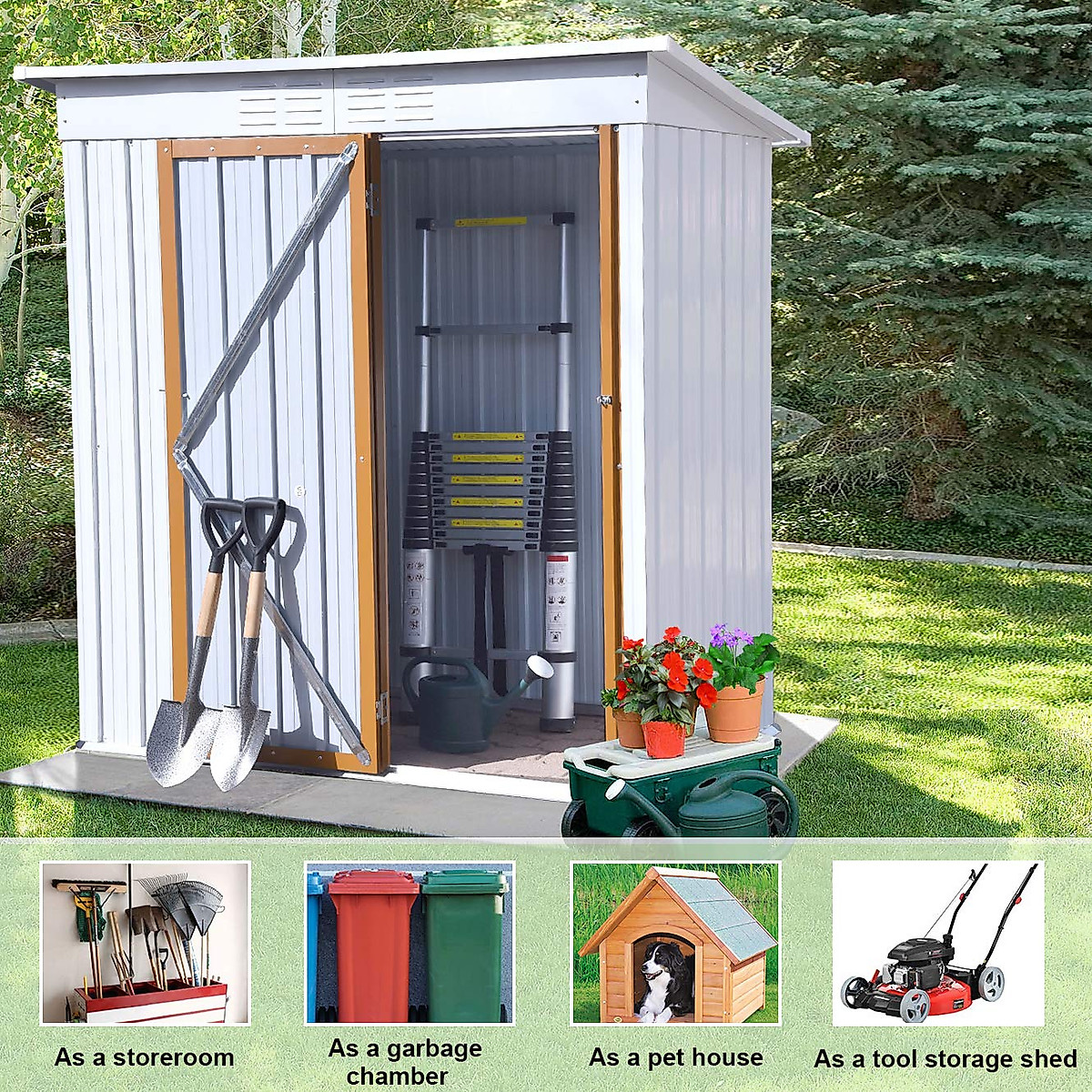 5ft x 3ft Outdoor Metal Storage Shed，Sun Protection, Waterproof Tool Storage Shed for Backyard, Patio, Lawn (White)