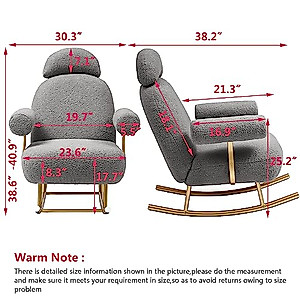Setawix Teddy Nursery Rocking Chair Modern Faux Sherpa Accent Glider Rocker Chair Soft Boucle Rocking Armchair with Golden Metal Legs,High Back and Arms for Living Room Bedroom (Grey)