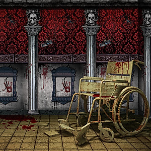 6Pcs Halloween Gothic Mansion Backdrop Decoration, Plastic Halloween Gothic Mansion Room Scene Setters Photography Background Wallpapers for Halloween Haunted House Party Decoration, 54×108 inches