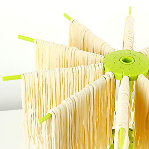 Cambom Foldable Pasta Drying Rack- Plastic Spaghetti Noodle Dryer with 10 Bar Handles Green