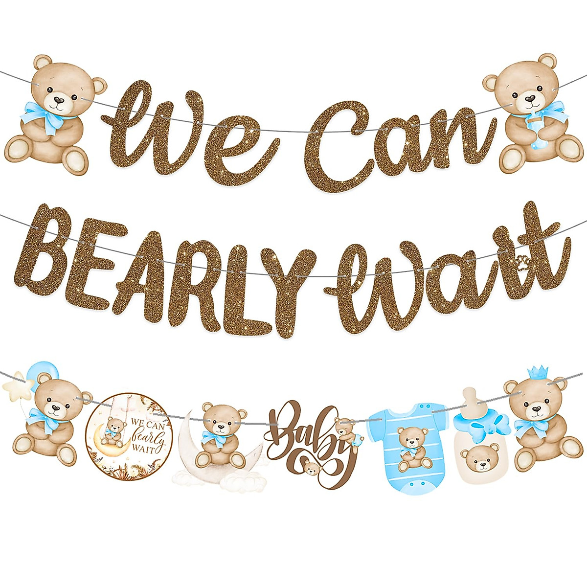 We Can Bearly Wait Banners Bear Baby Shower Banner Teddy Bear Baby Shower Decorations 3PCS We Can Bearly Wait Baby shower Decorations for Boy Bear Birthday Party Supplies