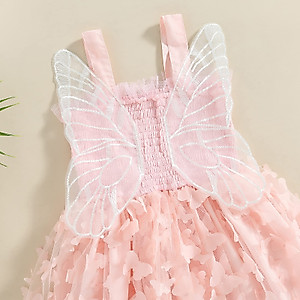 Little Baby Flower Girl Butterfly Dresses Solid Color Frill Princess Fairy Tulle Tutu Dress Up Birthday Wedding Party Clothes (12-18M, Pink)