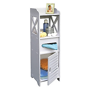 Etna Bathroom Storage Cabinet Tower - Freestanding Restroom Organizer Rack, White Bath Room Shelf Unit with Tissue Holder