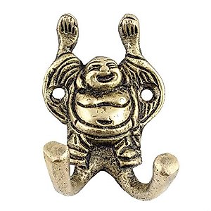 IndianShelf 1 Pack Hooks | Decorative Hooks for Hanging Towels | Gold Coat Hook Wall | Brass Wall Hook | Laughing Buddha Key Hooks [5.80 Cm]