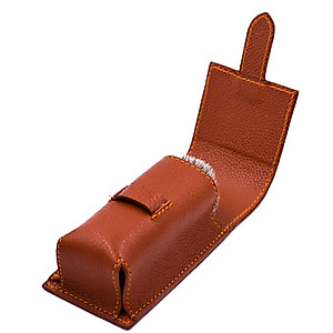 Parker Genuine Leather Travel Shave Brush Case (Saddle Brown)