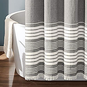 Lush Decor, Gray Nantucket Yarn Dyed Cotton Tassel Fringe Shower Curtain, 72" x 72"