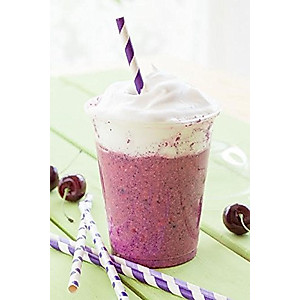 Outside the Box Papers Purple Stripe, Chevron and Polka Dot Paper Straws 7.75 Inches 75 Pack Purple, White