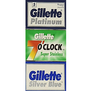 3G's COMBO 15 Double Edge Blade Sampler Silver Blue 7 O'Clock and Platinum