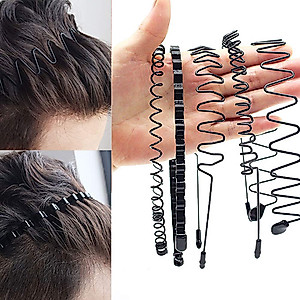 Hair Hoop,6Pcs Unisex Wavy Headband Metal Hair Hoop Multi-style Wave Spring Headband Wavy Comb Hair Band Accessories for Men and Women Black