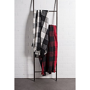 DII Buffalo Check Collection Rustic Farmhouse Throw Blanket with Tassles, 50x60, Black/White
